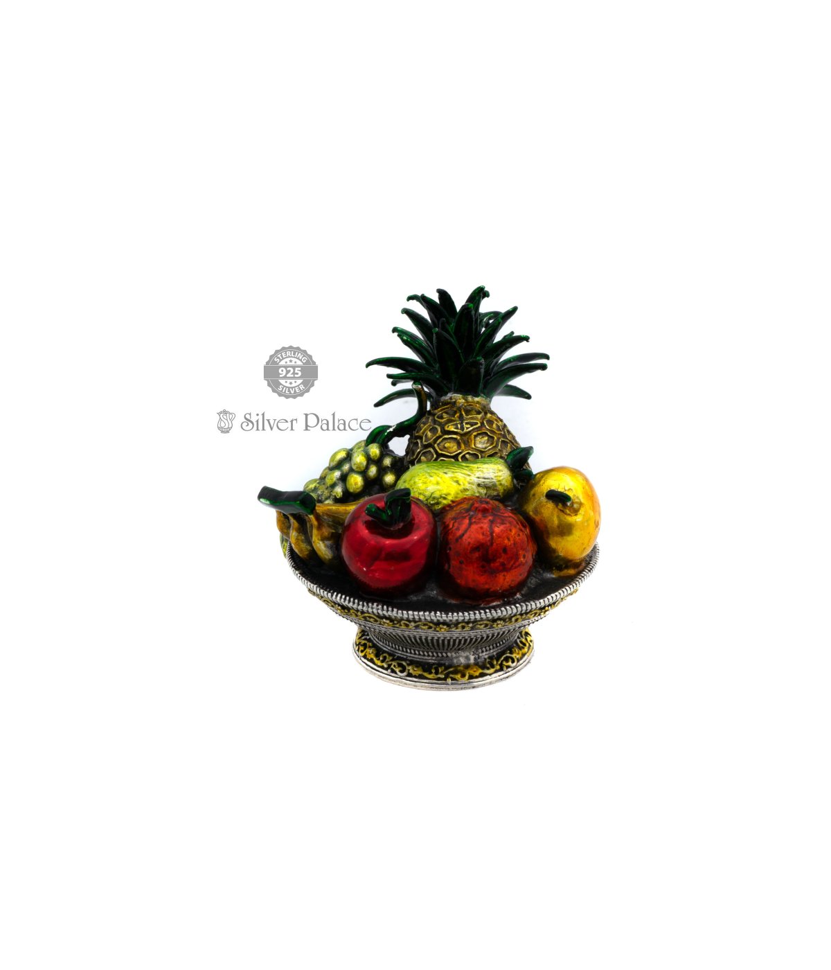 925 Sterling Silver Fruits With Fixed Basket For Show Piece - Silver Palace
