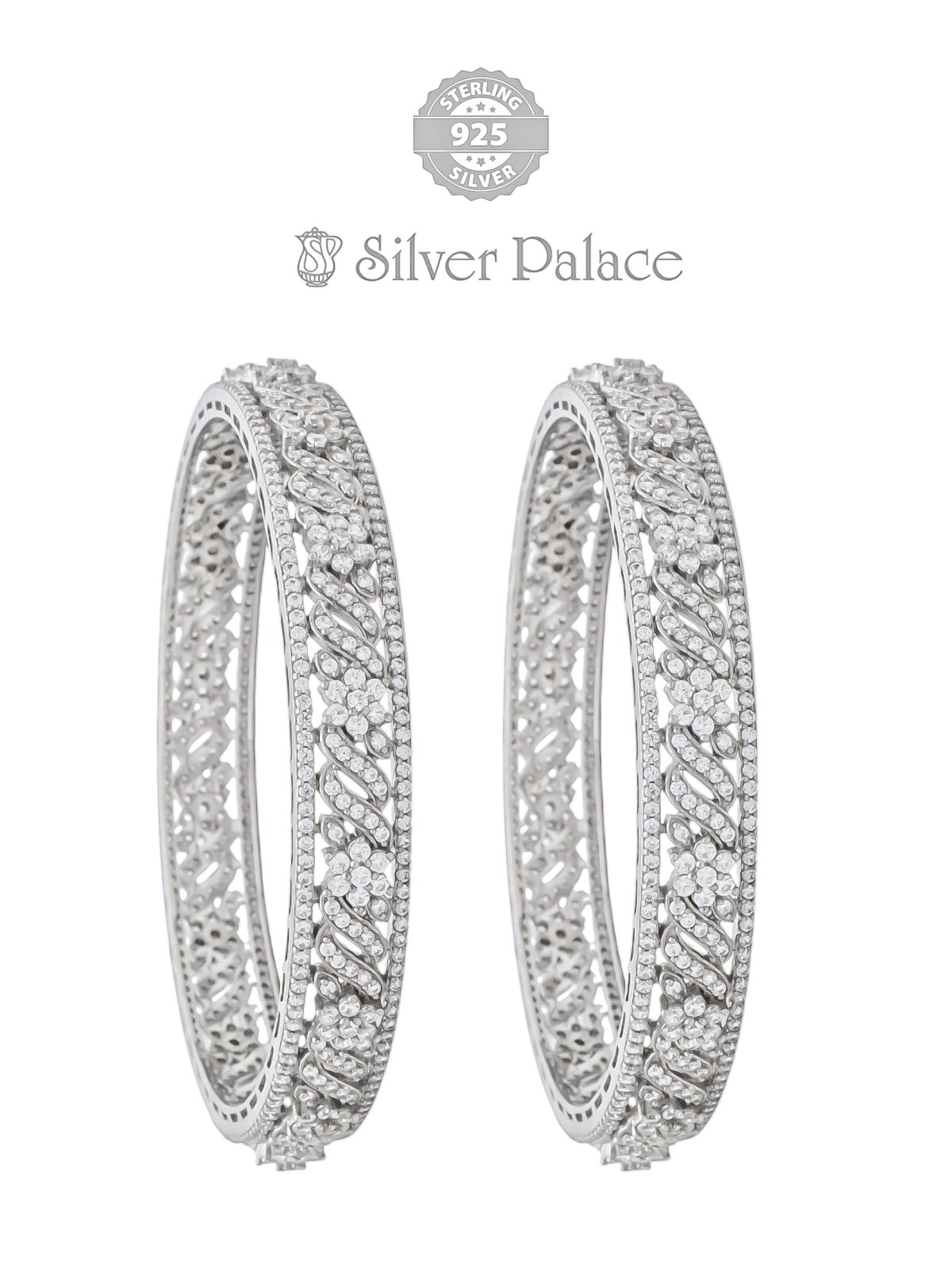 925 Pure Silver Floral And White Stone Bangles For Women Puya ...