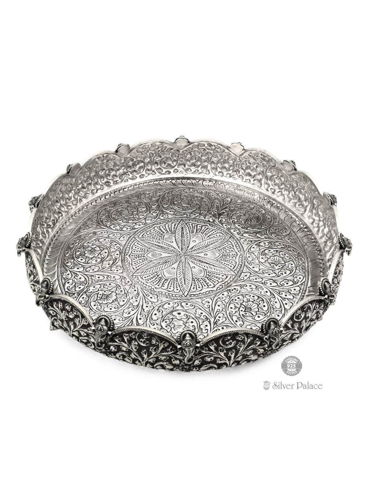 925 Oxidised Silver Ganesh Head And Floral Engraving Plate For ...