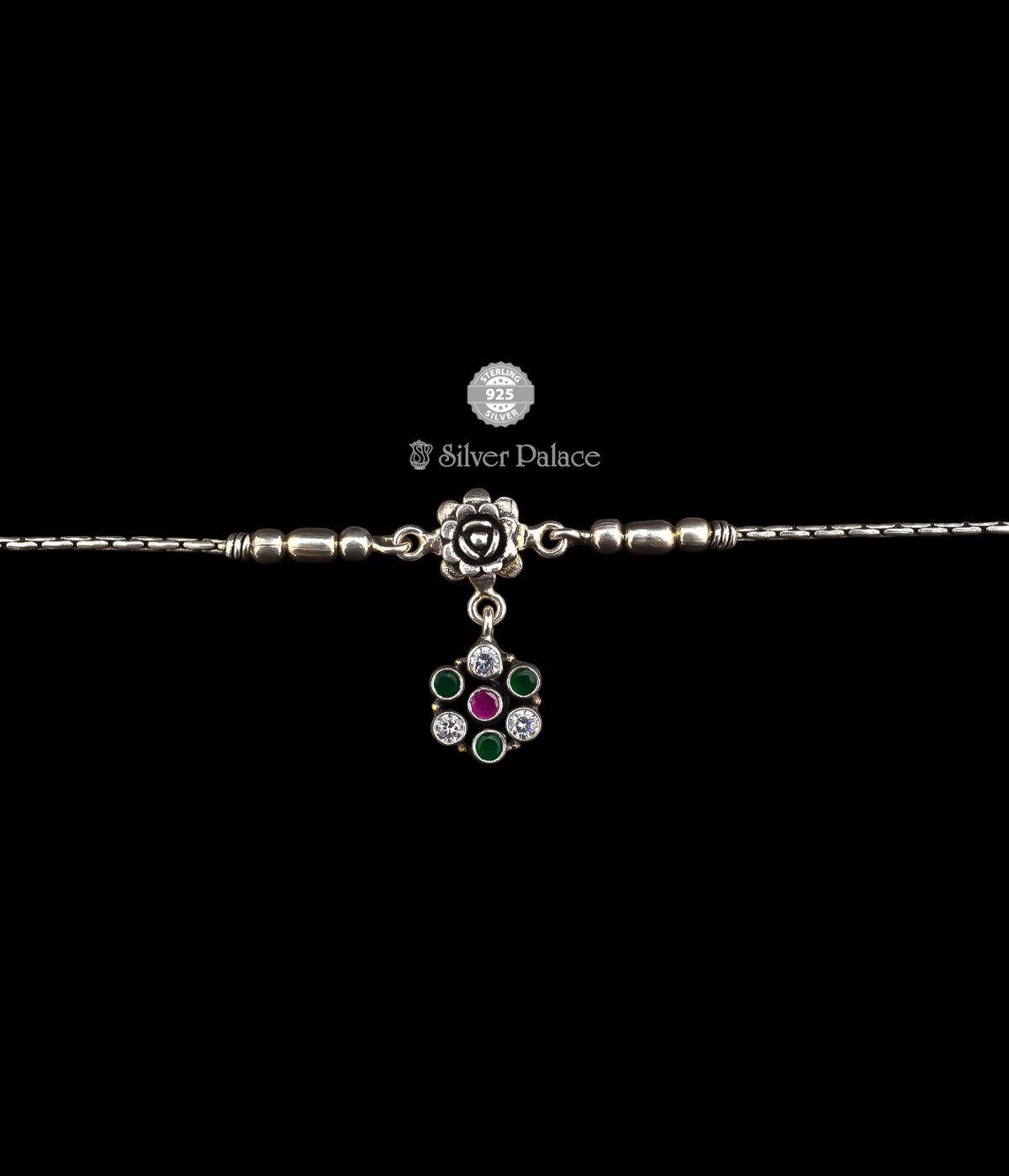 925 Oxidized Silver Neeth Collection Multicolour Stone Anklets For ...