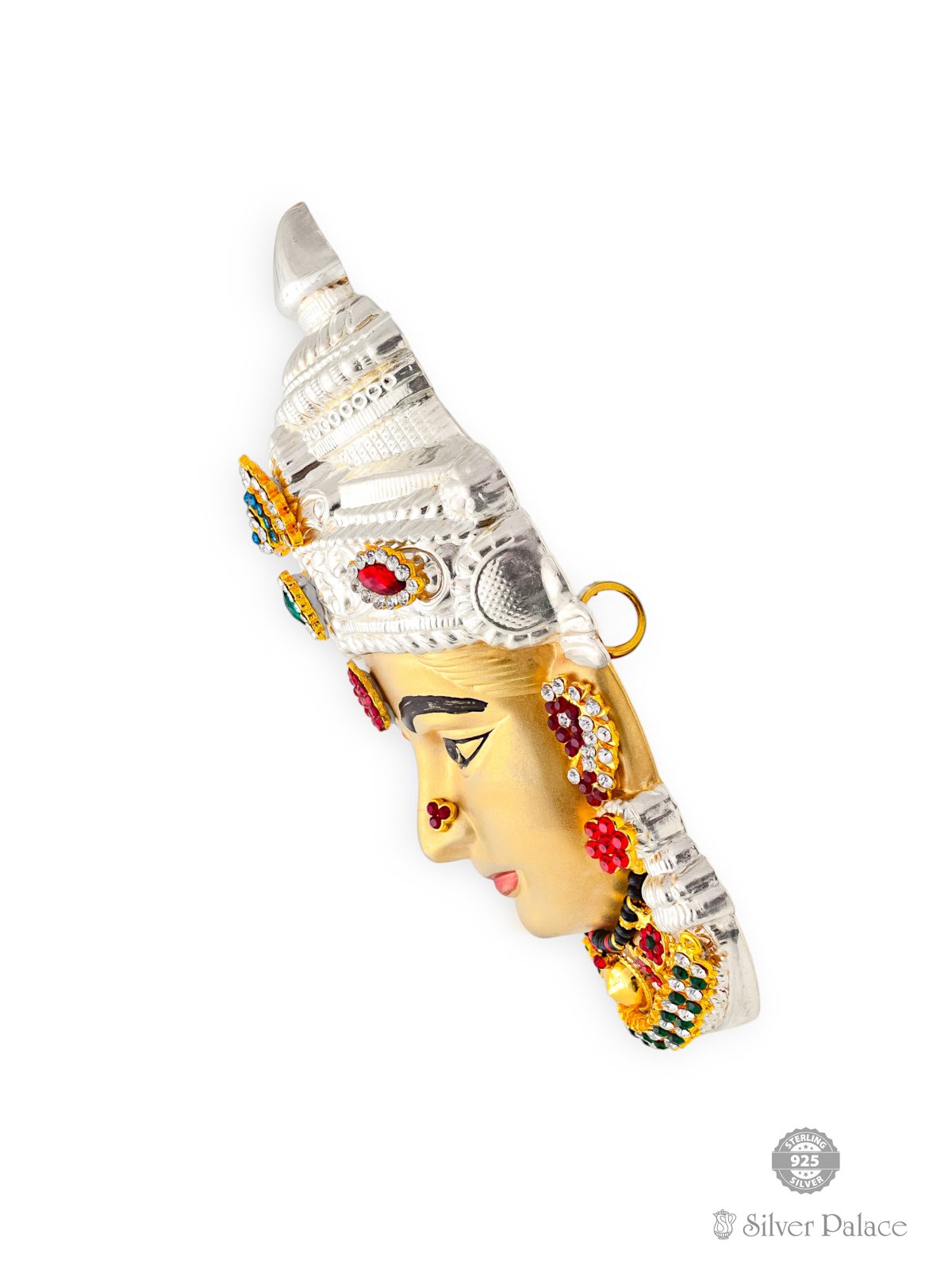 925 Sterling Silver Golden Amman Face With Multi Color Stones - Silver ...