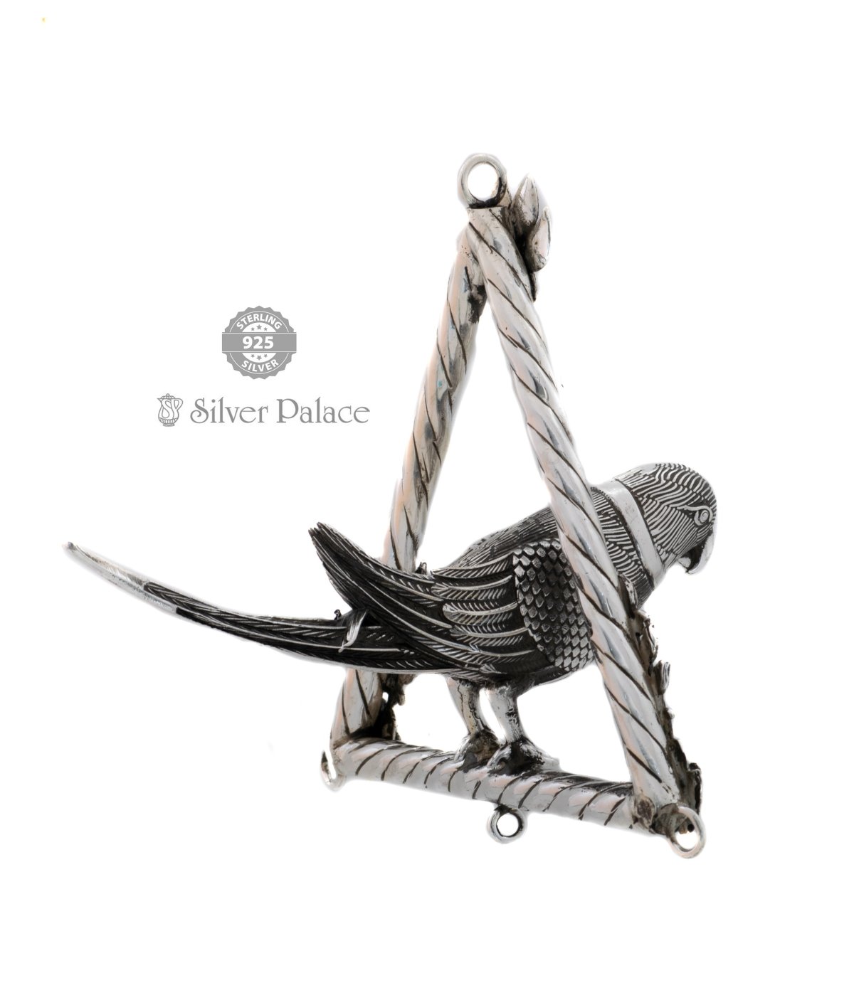 925 Sterling Silver Parrot Statue With Flower Design Triangle Hanger ...