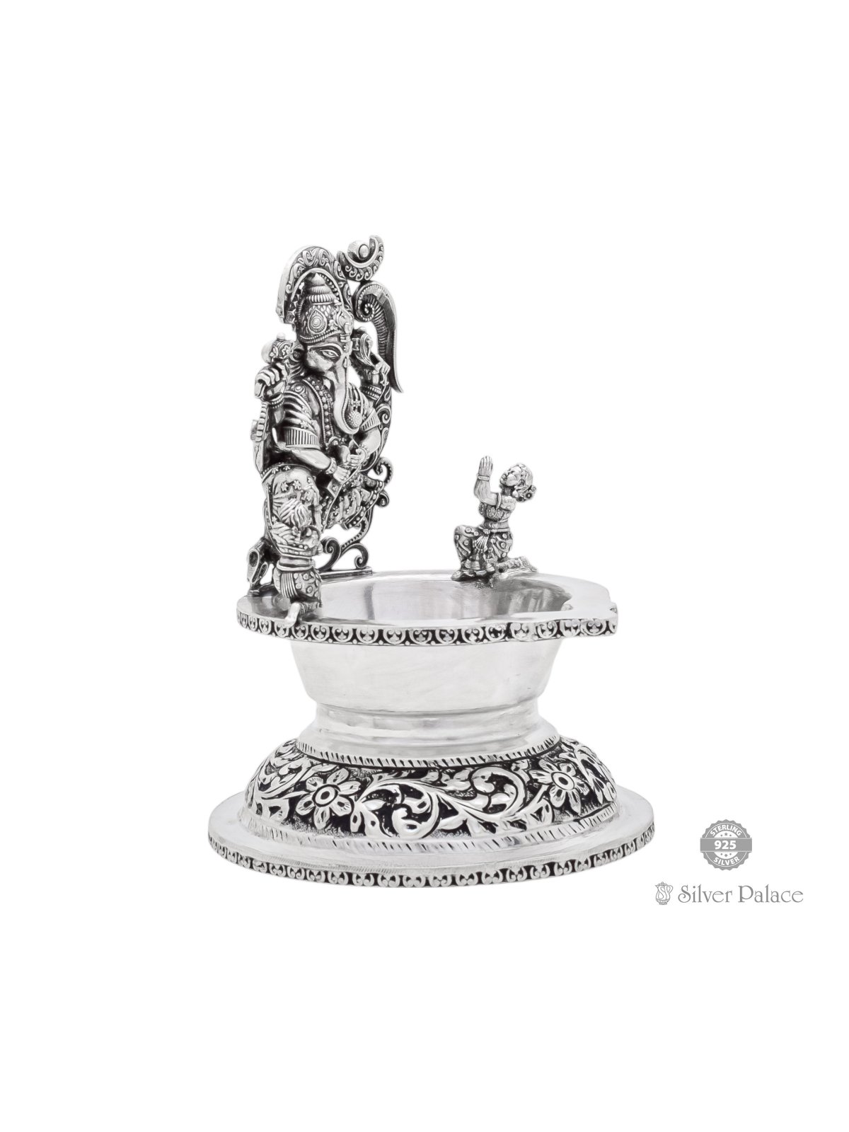 925 Oxidised Silver Ganesh With Ohm Motif Lamp - Silver Palace