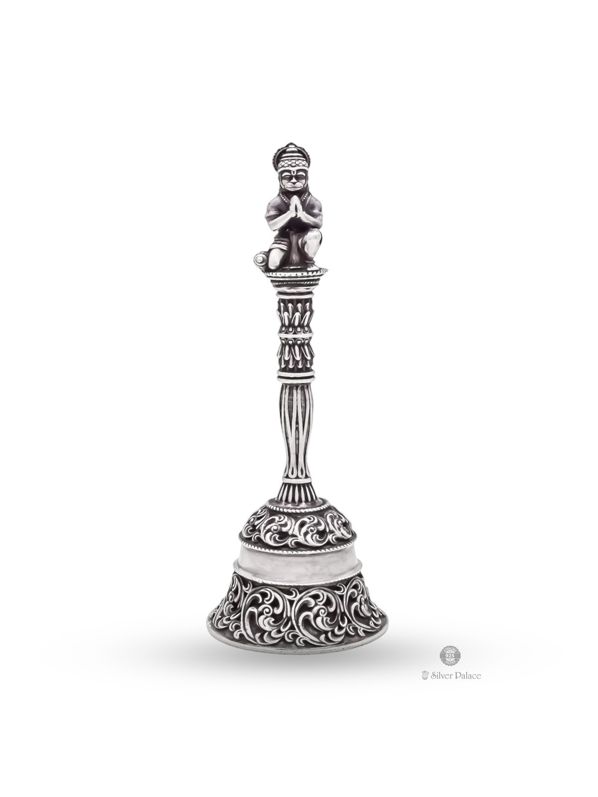 925 Sterling Silver Peacock Motif Bell For Pooja Room - Silver Palace