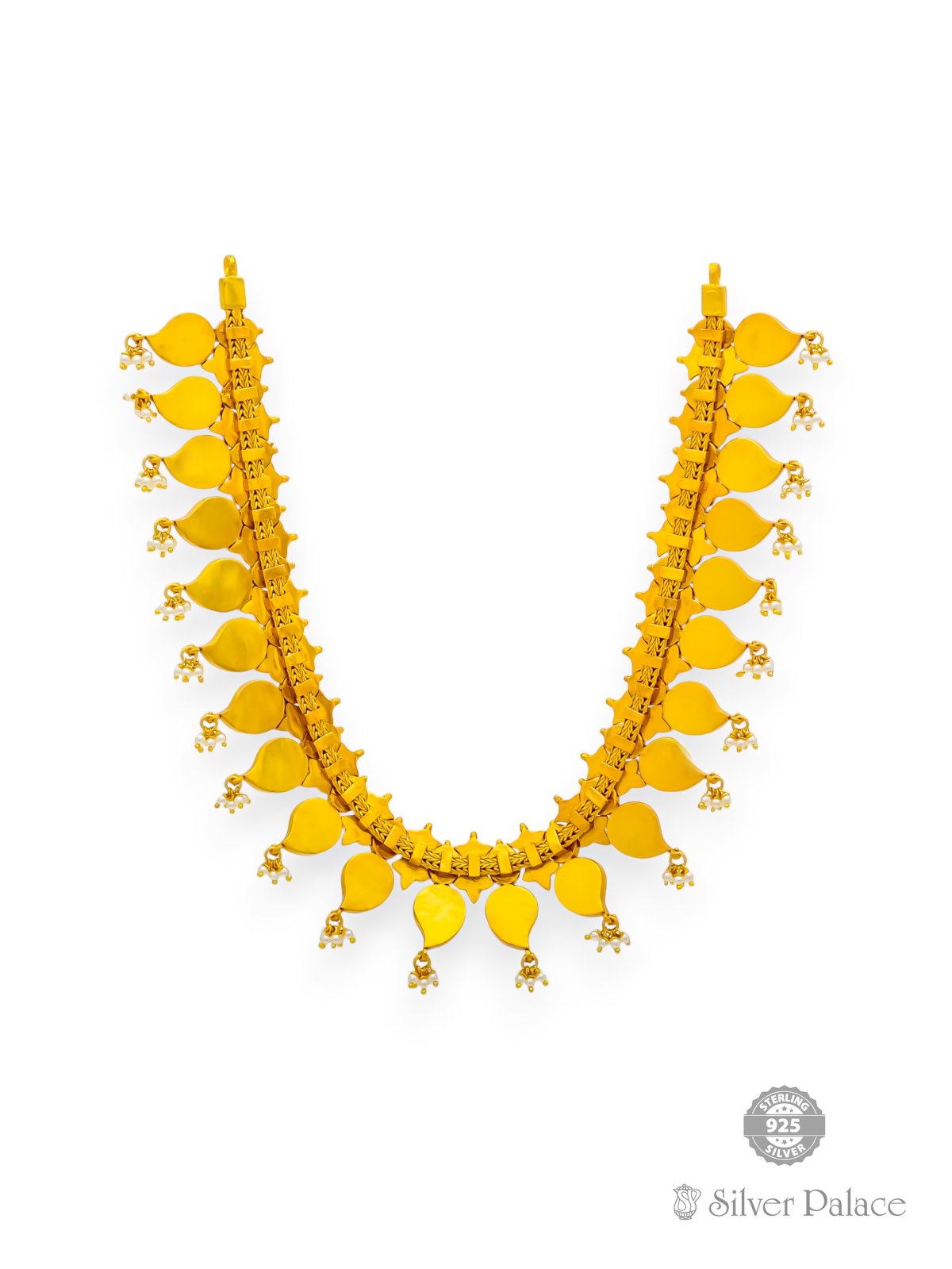 925 Silver Gold Polished Cut Stone With Beads Design Necklace For Women ...