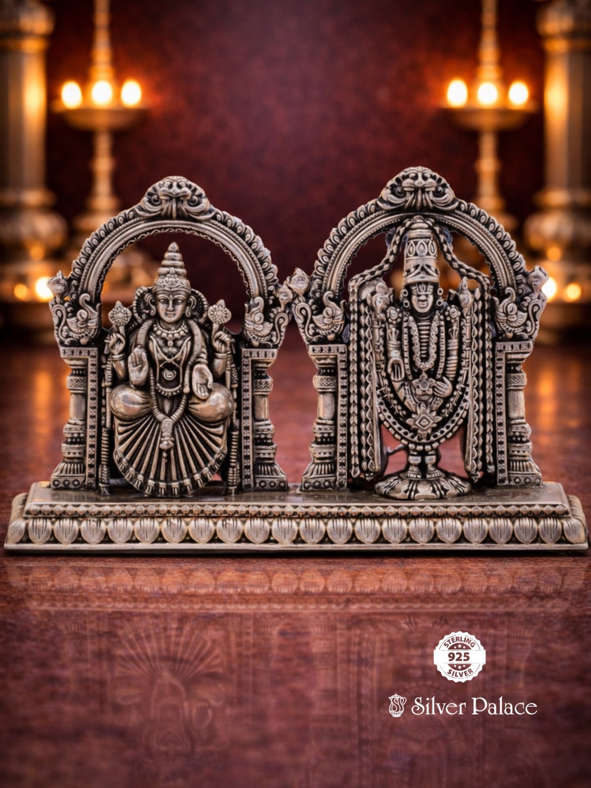 92.5 Oxidised Silver Tirupati Balaji And Padmavati Idol With Frame ...