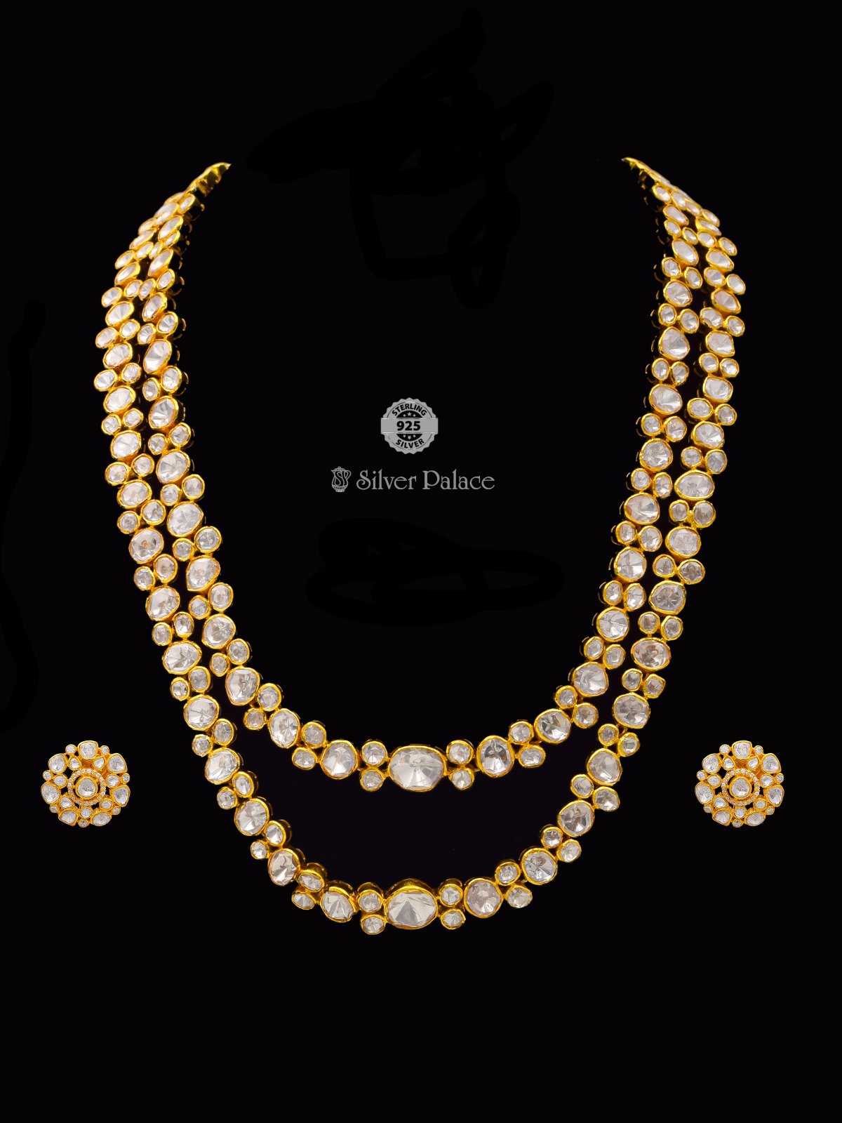 Silver Anite Collection Gold Polished Pink Stone Kaasu Mala Necklace ...