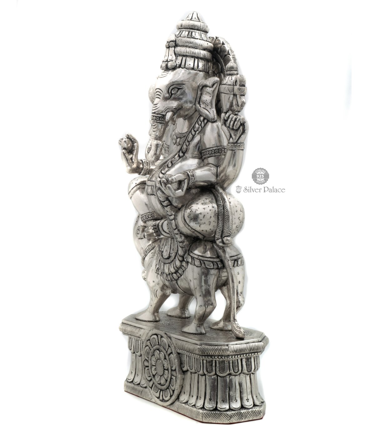 92.5 Oxidised Silver And Wood 2 Feet Lord Mooshak Ganesha Idol For ...