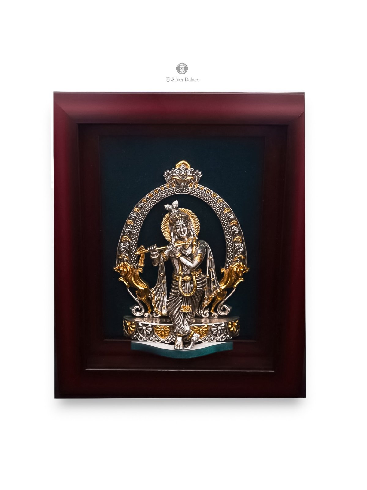 925 Silver Gold Polished Mandapam Krishna Photo Frame - Silver Palace