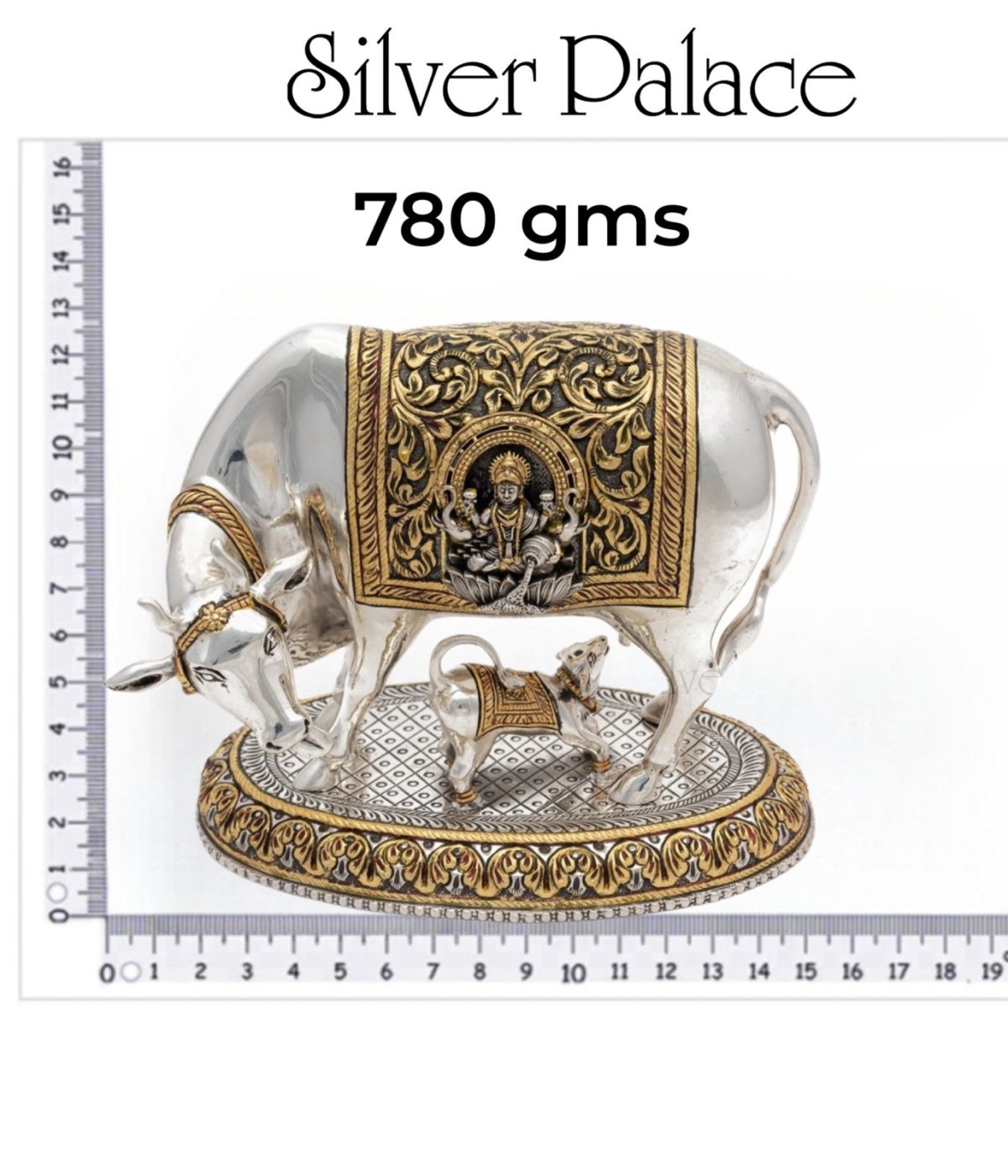 Pure Silver Handcrafted Gomatha Statue Cow And Calf - Silver Palace
