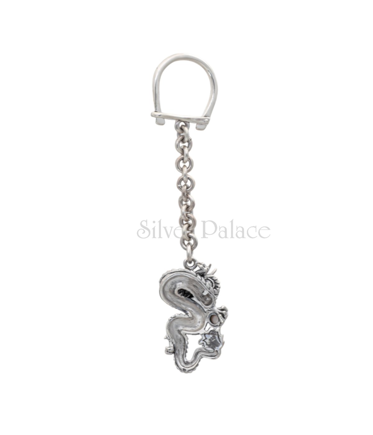 Silver With Marcasite Stone Dragon Keychain For Men - Silver Palace