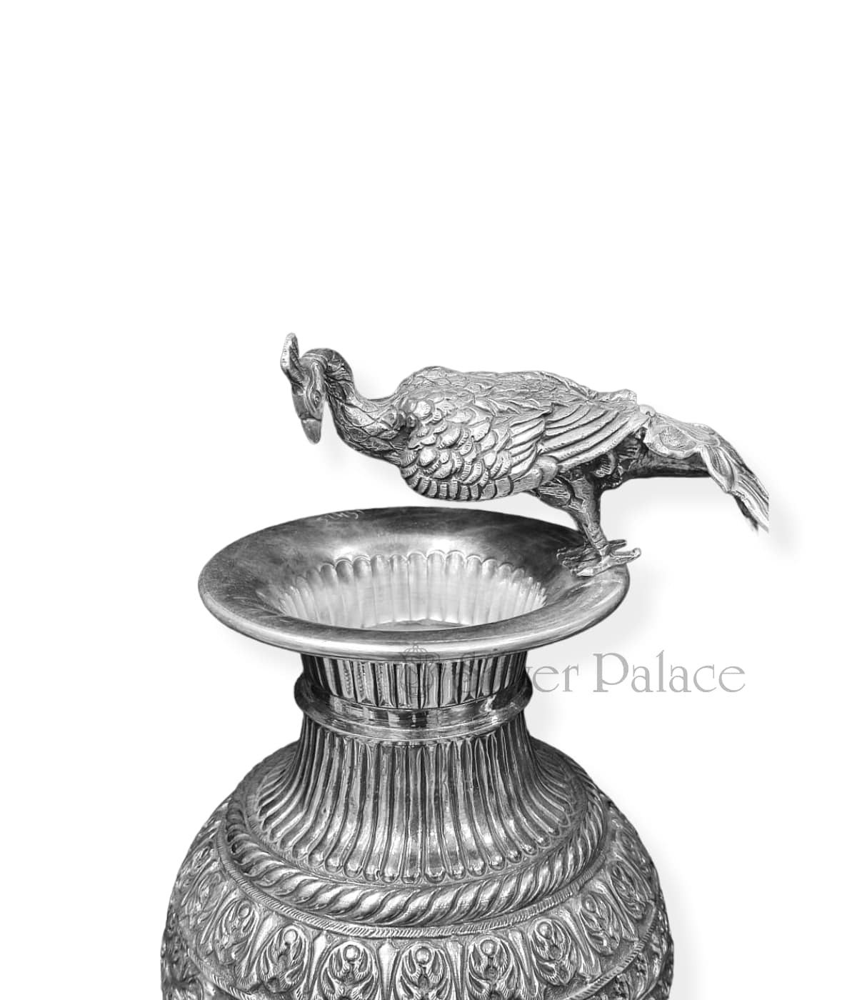 925 Oxidised Pure Silver Flower Pot With Peacock – Elegant Silver ...