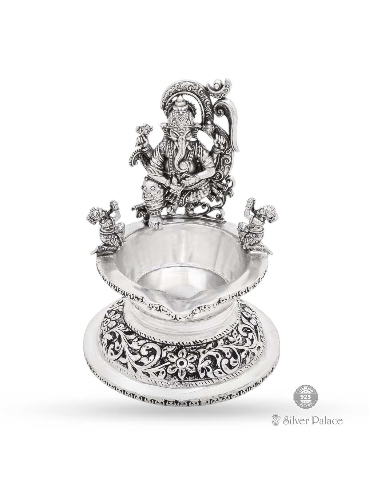 925 Oxidised Silver Ganesh With Ohm Motif Lamp - Silver Palace