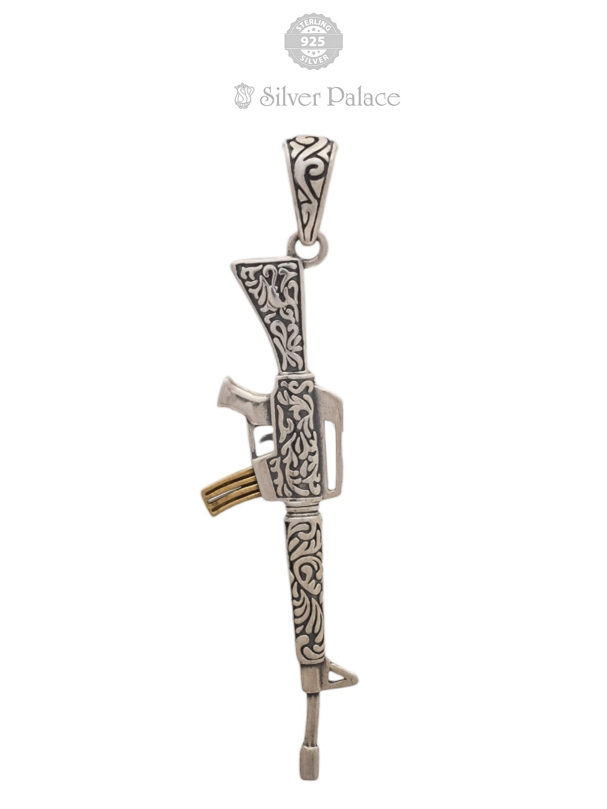 925 Oxidised Silver Maan Collection Riffle Pendant For Men - Silver Palace