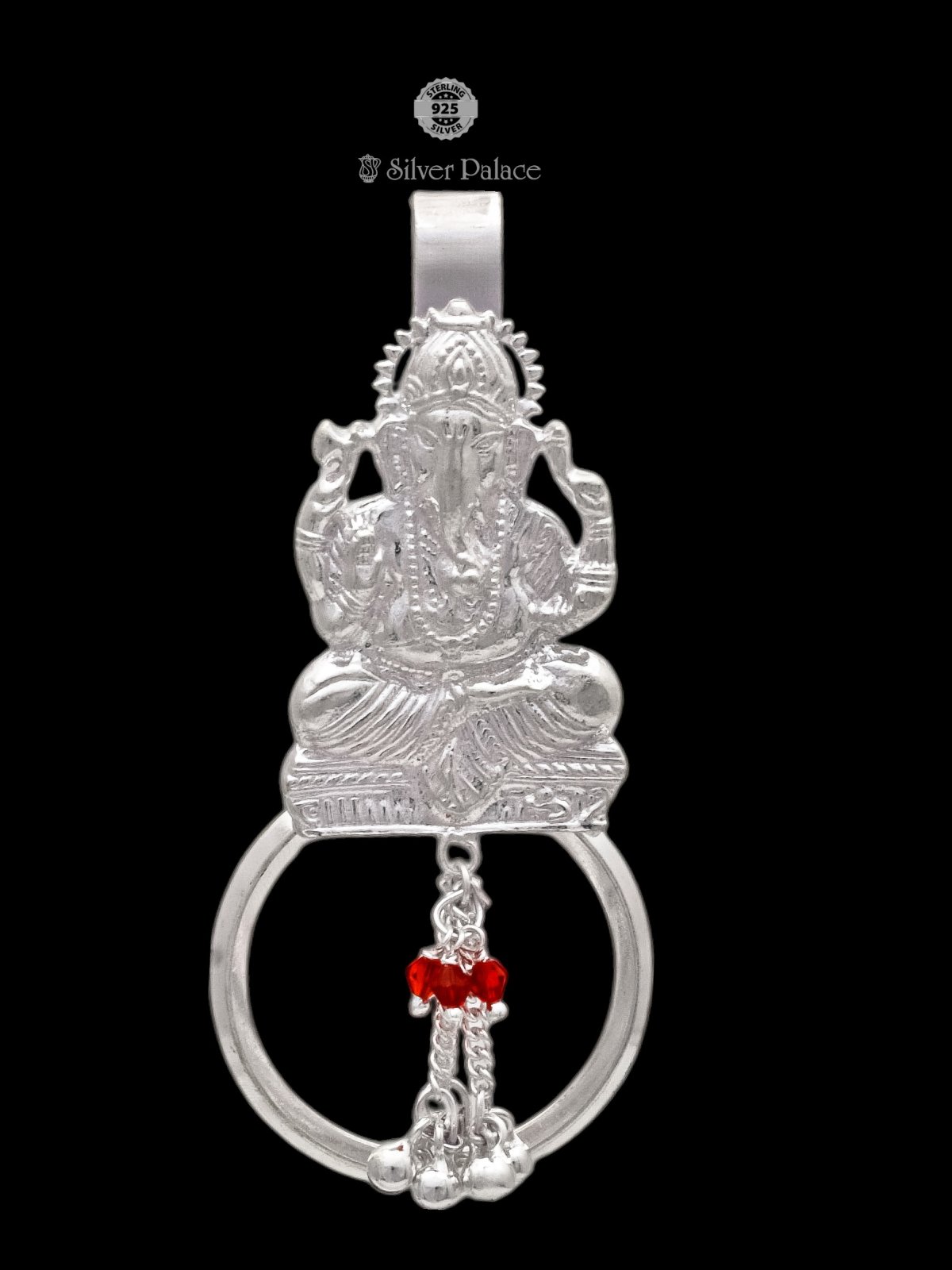 925 Pure Silver Ganesh Motif Hip Key Chain With Silver Beads For Ladies ...