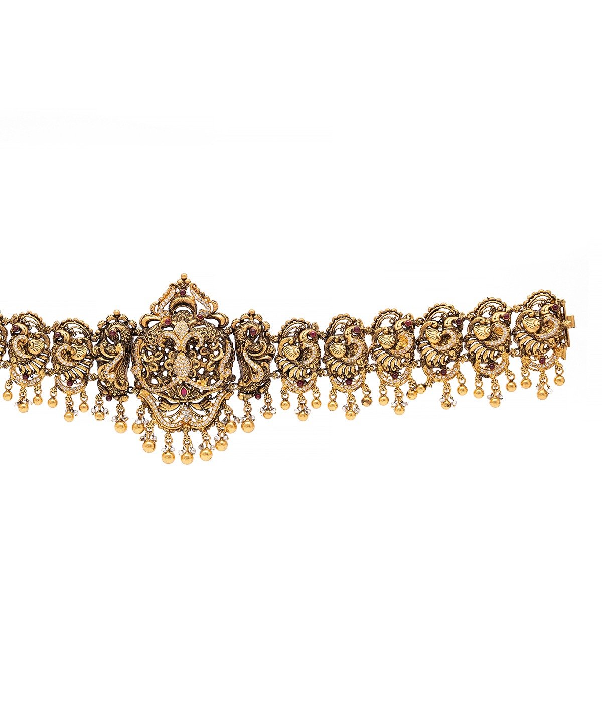 Silver Anite Collection Gold Polished Cz Stone Studed Ottiyanam For ...
