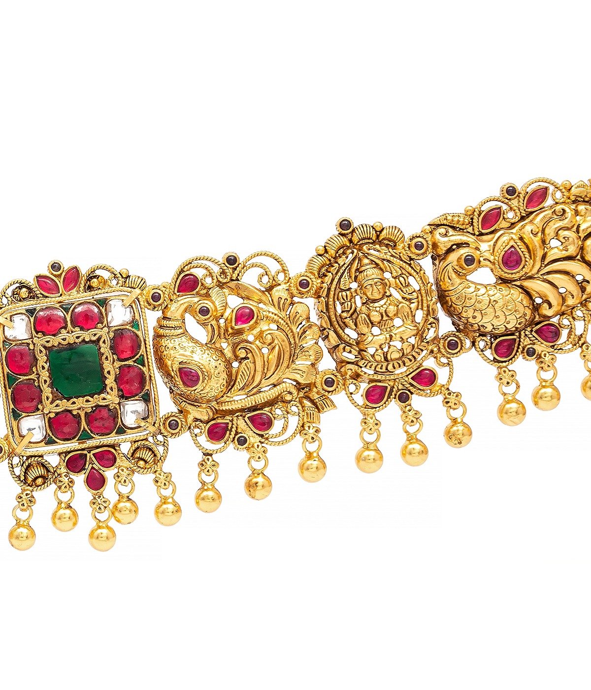 Silver Anite Collection Gold Plated Pink Green Stone Ottiyanam - Silver ...