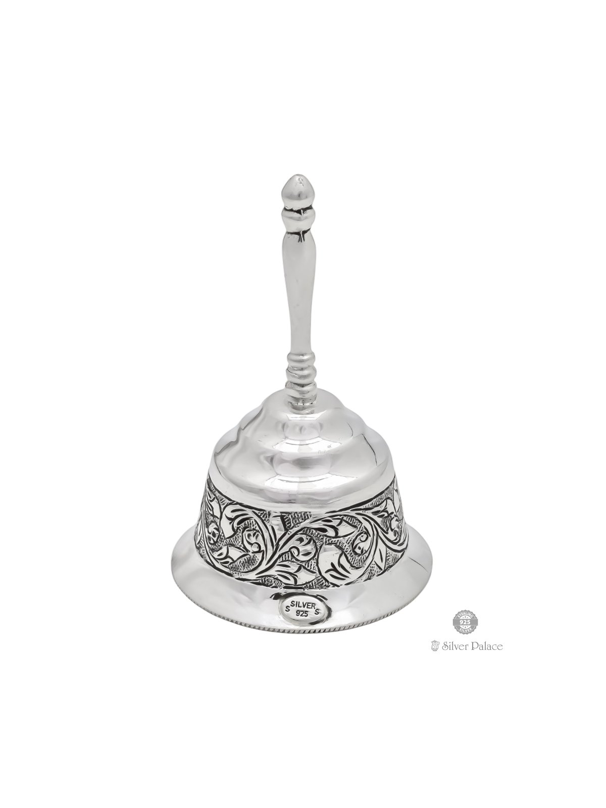 925 Sterling Silver Floral Engraving Bell For Your Pooja Room - Silver ...