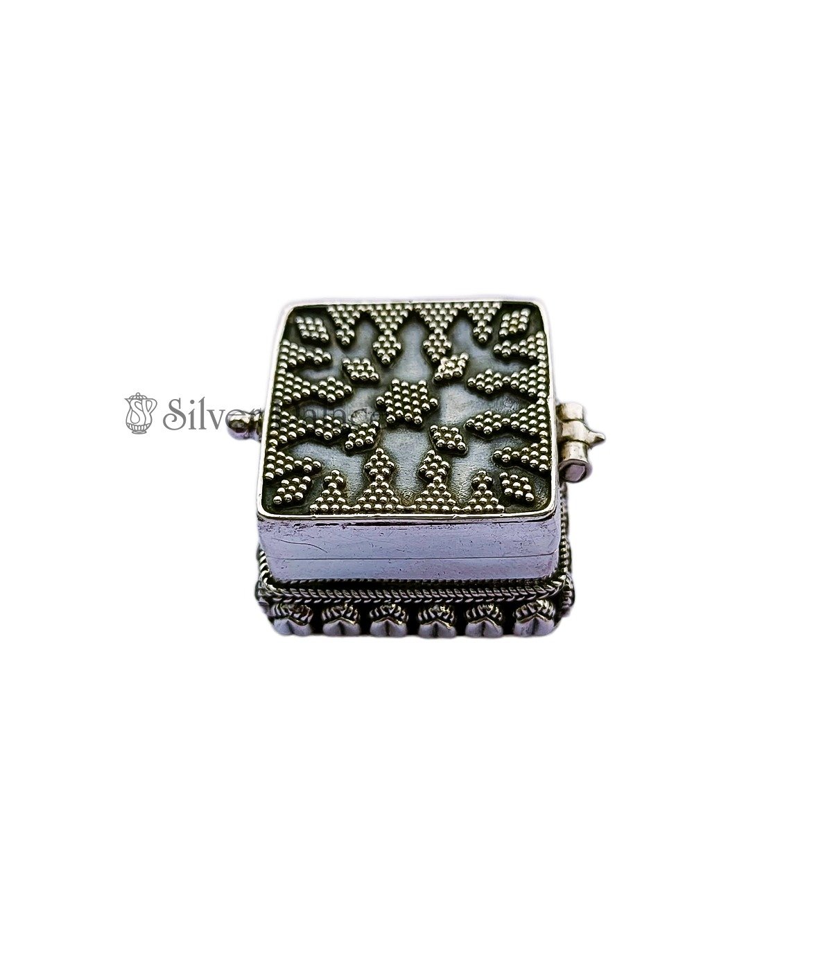 92.5 Oxidised Silver Square Shape Kumkum Box - Silver Palace