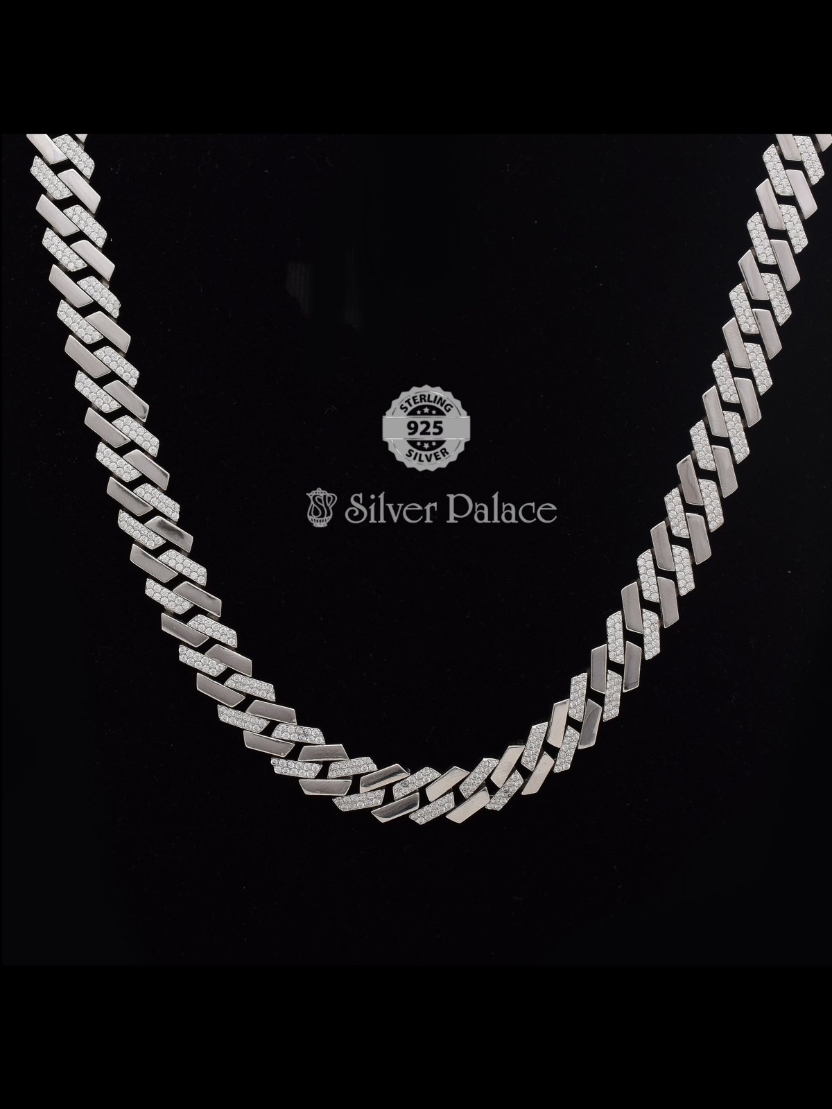 92.5 Sterling Silver Hardik Pandya Stone Studded Chain Iced Cut ...