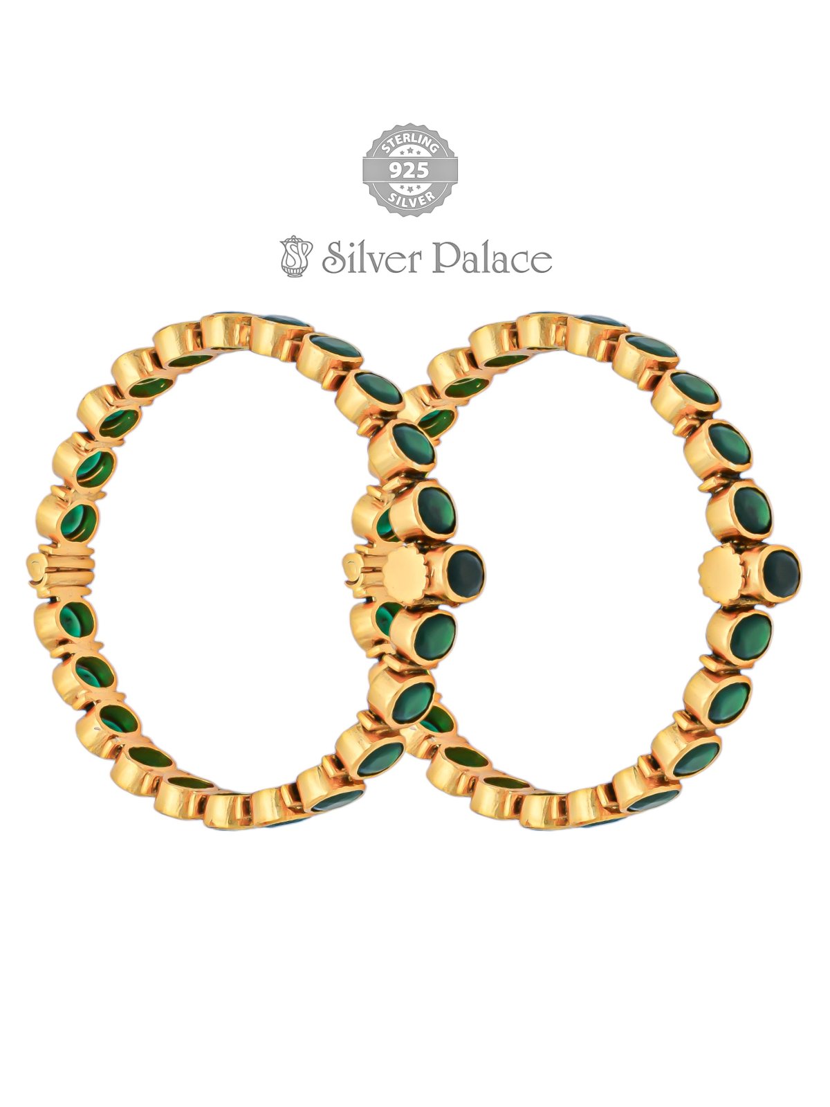 925 Silver Gold Polished Green Stone Bangles For Womens Anite ...