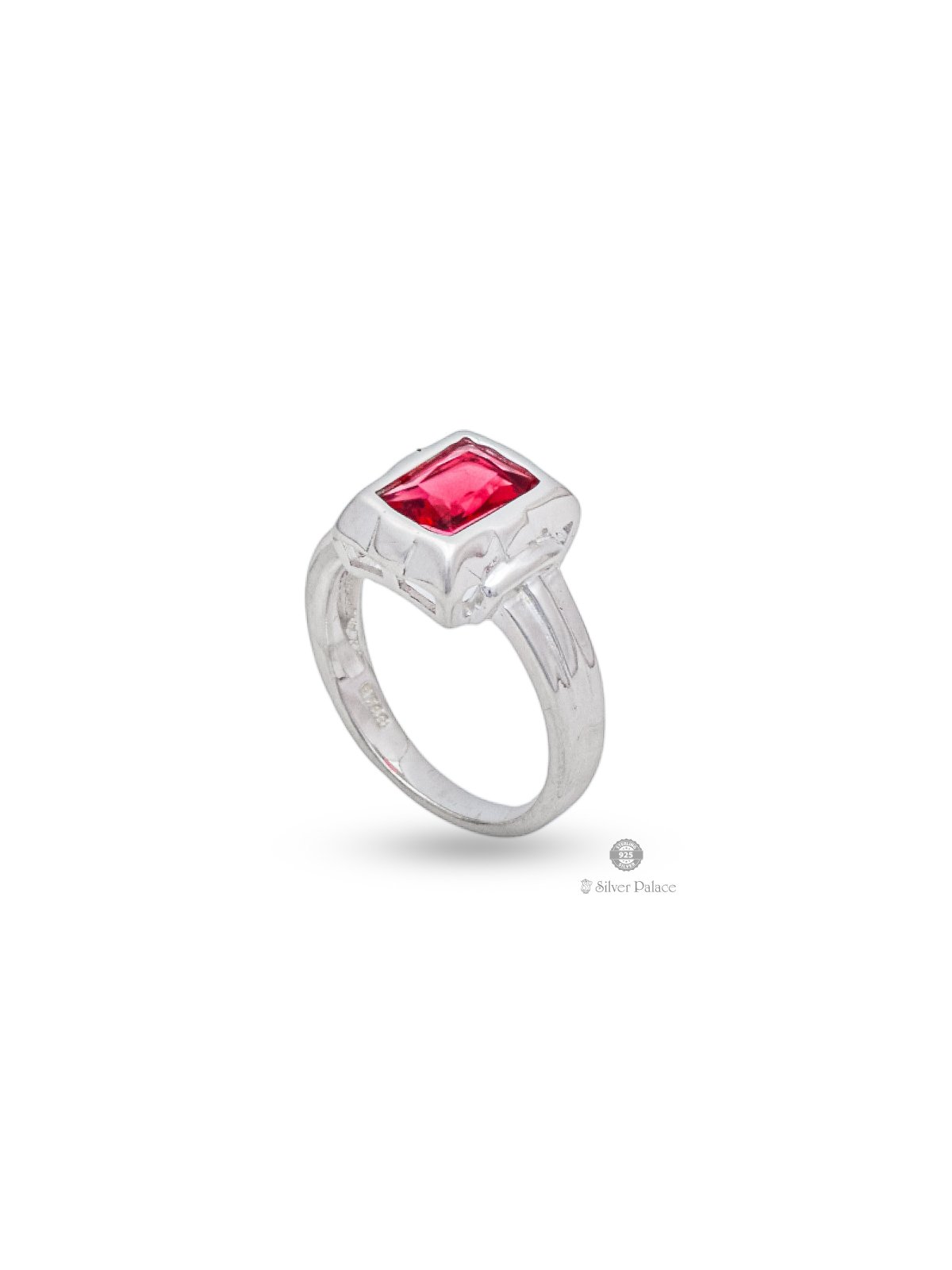 925 Sterling Silver Rectangle Shape Red Stone Rashi Ring For Unisex ...