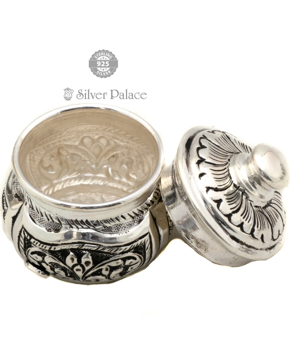 92.5 Sterling Silver Antic Paneer Kumkum Chandan Tray Set - Silver Palace