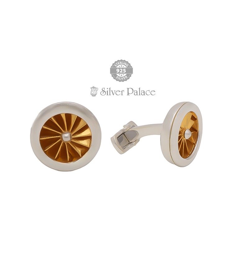 925 Oxidised Silver Fancy Design Cufflink For Men - Silver Palace