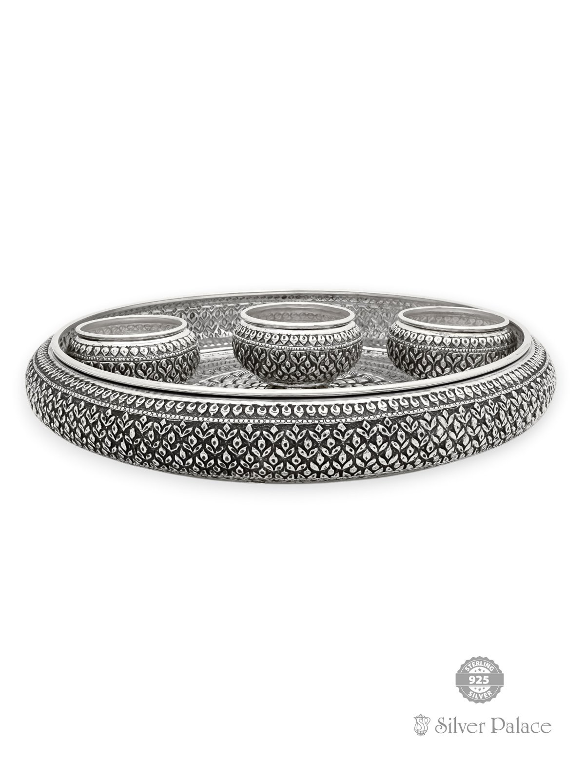 925 Antic Silver Floral Nagas Shell Plate Set For Wedding Gifts ...