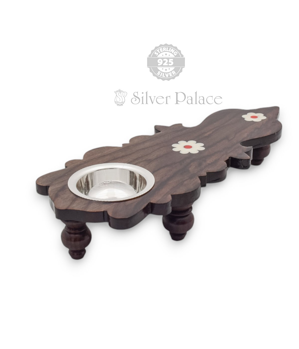 925 Pure Silver Plain Design Arthi Stand With Rose Wood Base Sur ...