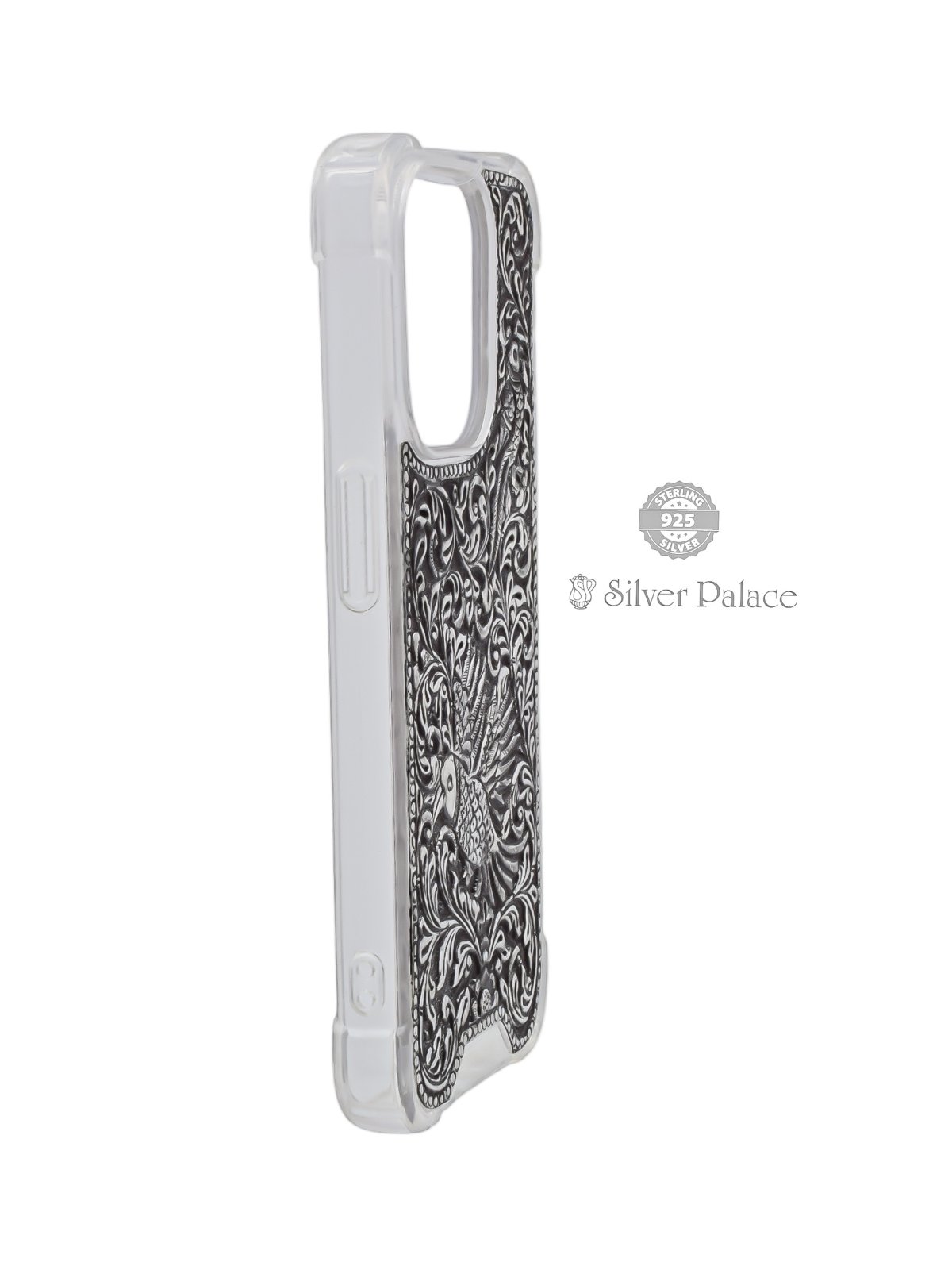 925 Sterling Silver Birds Engraved Phone Case For Iphone 15 - Silver Palace