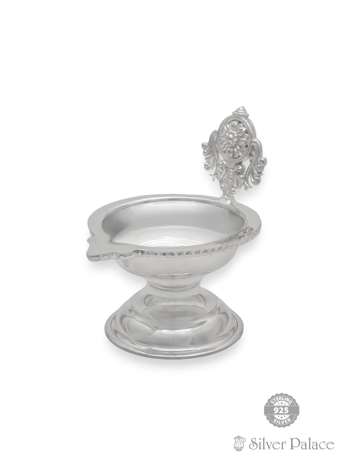 925 Sterling Silver Sangu Sakkaram Lamp For Pooja Room - Silver Palace