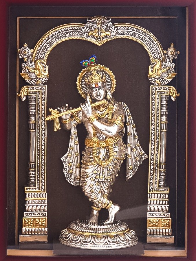925 Silver Gold Polished Krishna With Peedam Design Photo Frame ...
