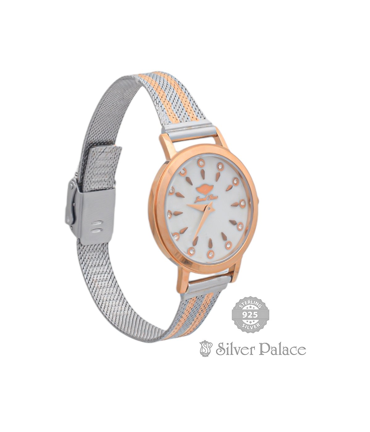 92.5 Sterling Silver Rose Gold White Dial Watch For Girl - Silver Palace