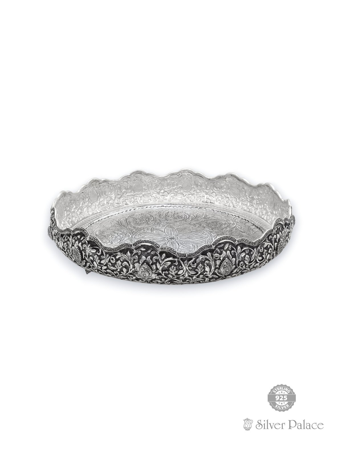 925 Oxidised Silver Floral Nagas Plate Set For Wedding Gifts - Silver ...