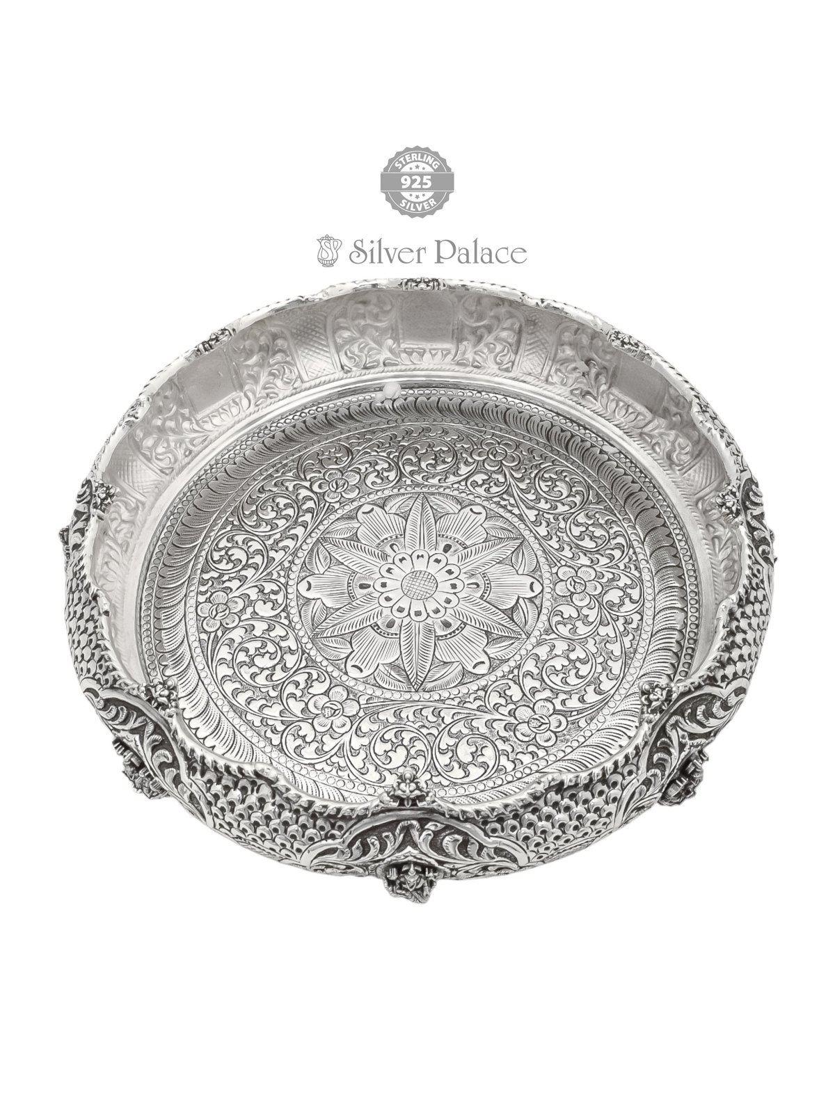 925 Oxidised Silver Handcrafted Pooja Plate – Traditional Silver ...